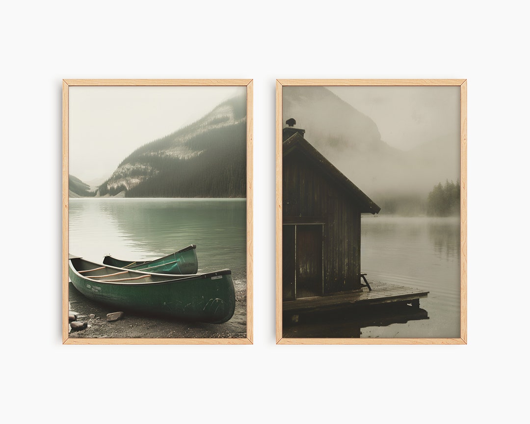 Canoe Wall Art for Lake House Decor, Mountain Lake Print, Canoe Wall ...
