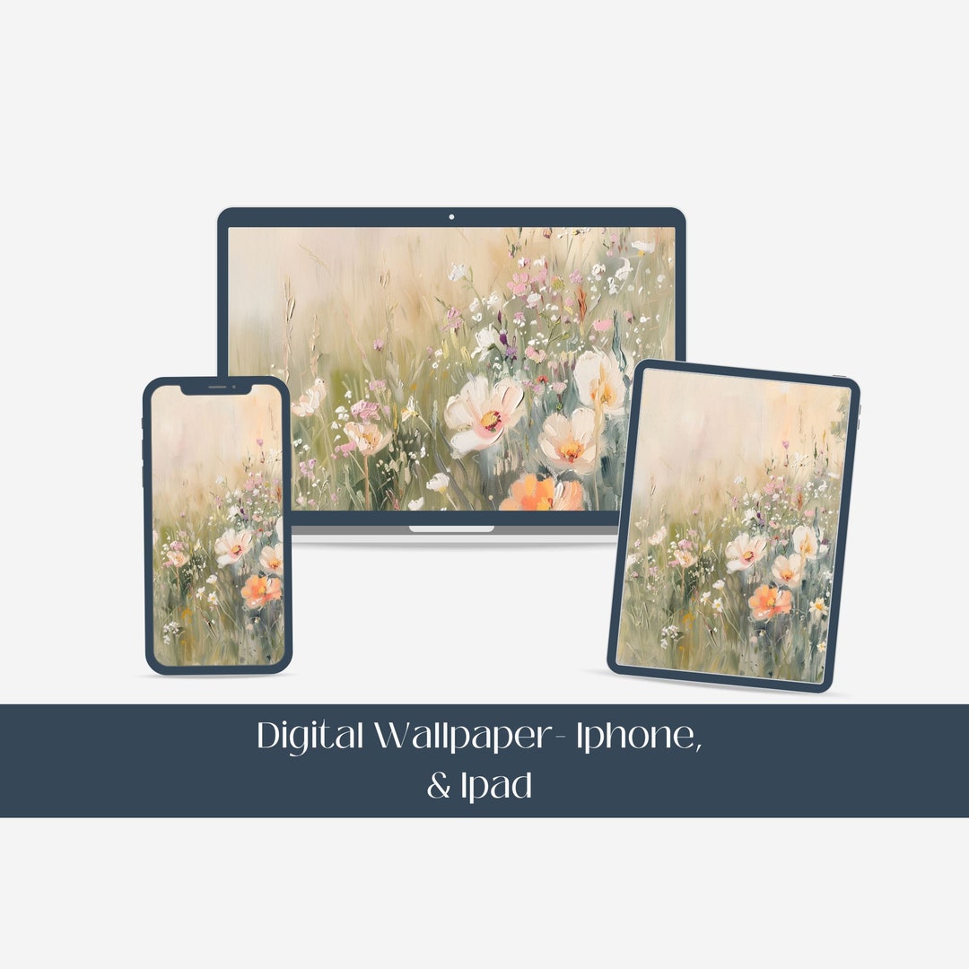Spring Wildflowers Digital Wallpaper, iPhone iPad Wallpaper Background ...