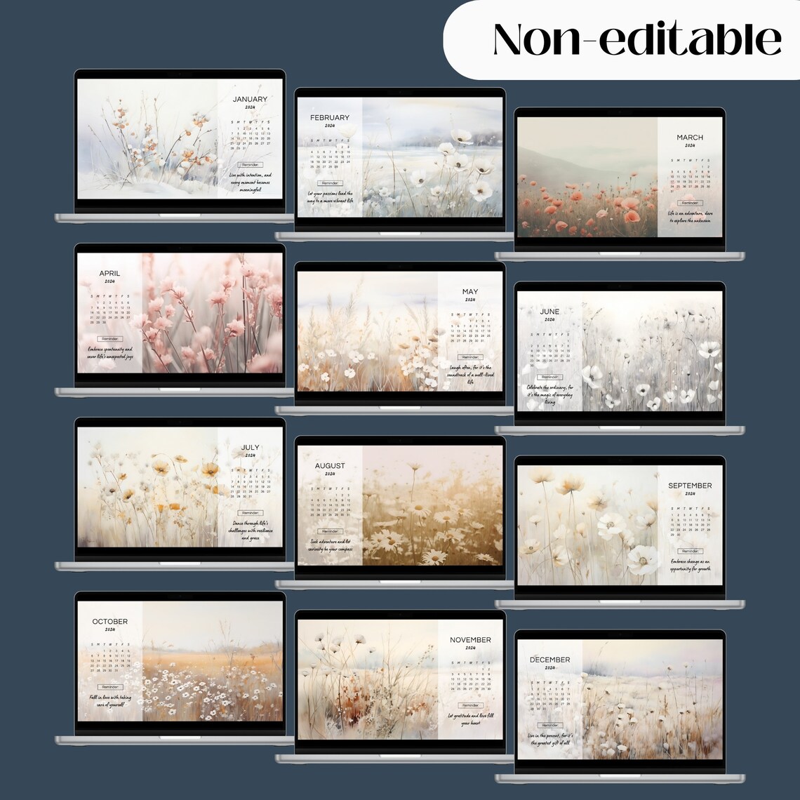 2024 Monthly Desktop Wallpaper Calendar, Floral Calendar Screensaver ...