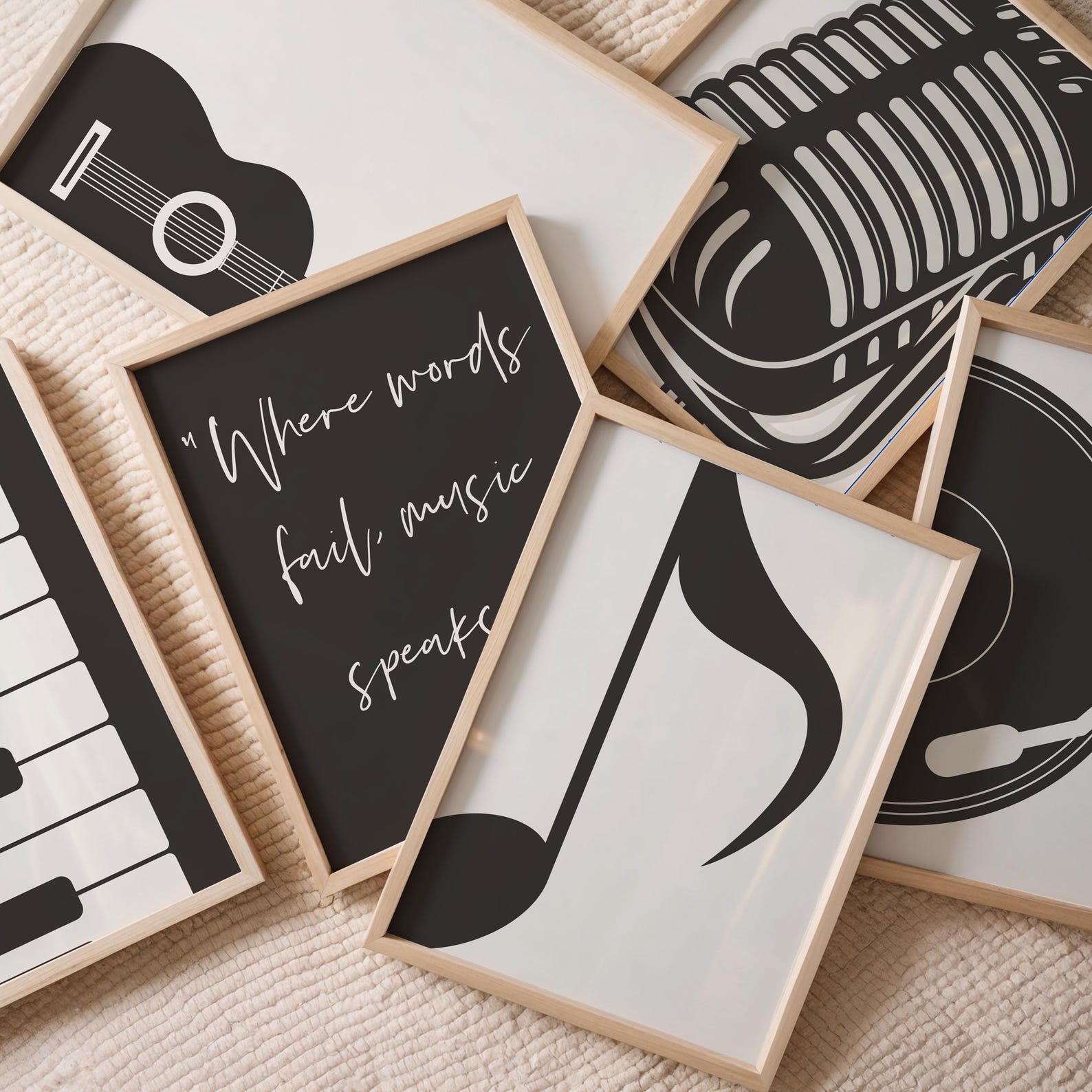 Retro Music Wall Art Gallery, Set of 8, Turntable Poster, Piano Keys ...