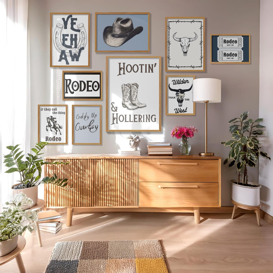Western Wall Art Set 0f 9, Vintage Cowboy Prints, Wild West Posters ...