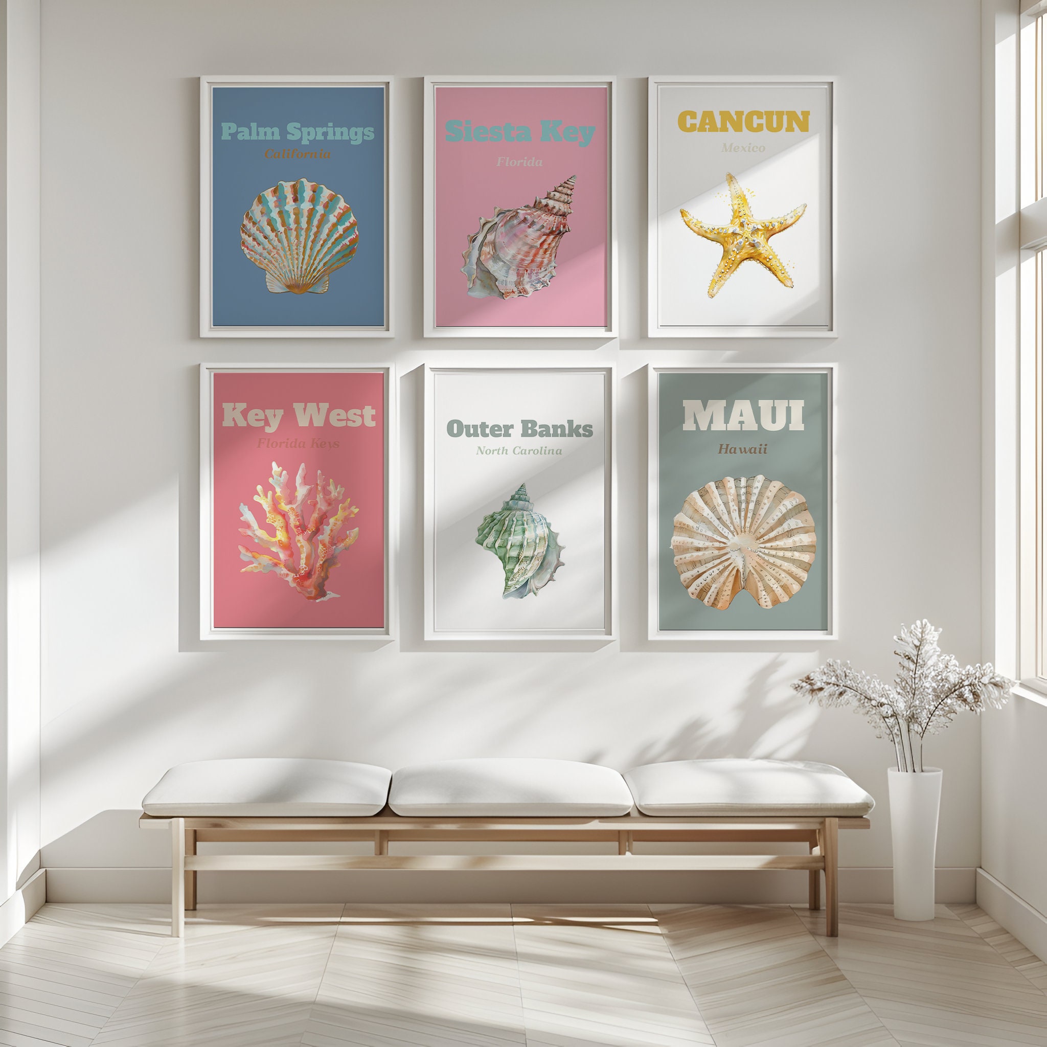 Preppy Travel Poster Gallery Wall Art Set of 6, Preppy Summer Wall ...