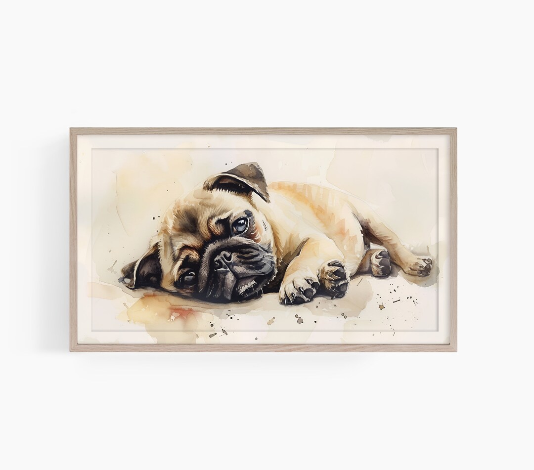 Pug Frame Tv Art, Samsung Frame Tv Art, Digital Download, Watercolor ...