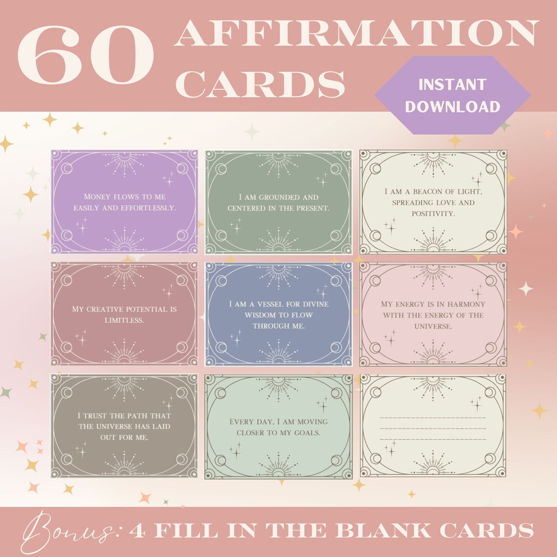 60 Printable Affirmation Cards | Digital Download Affirmations | Daily ...