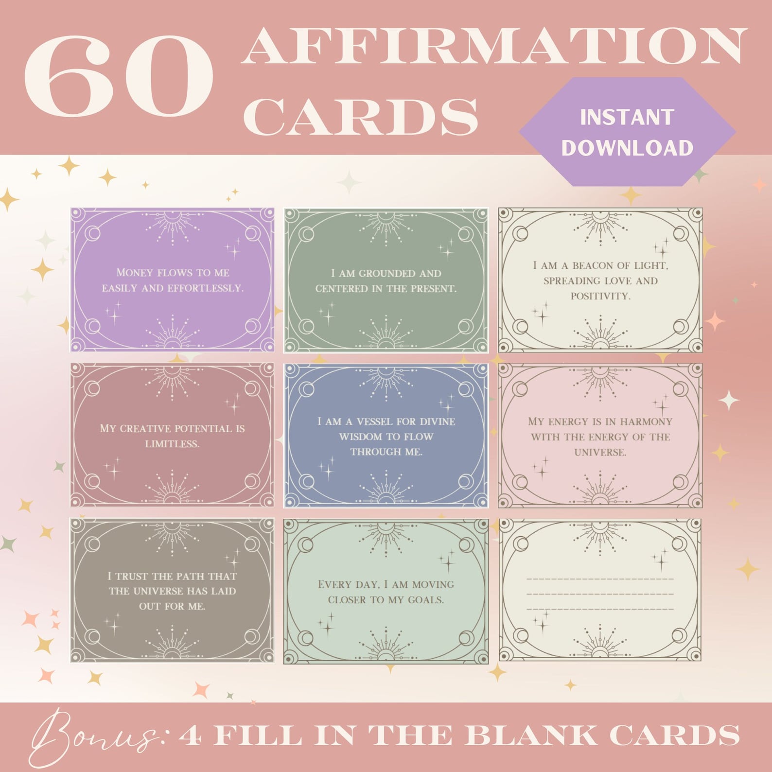 60 Printable Affirmation Cards | Digital Download Affirmations | Daily Affirmation Cards | Gifts ...