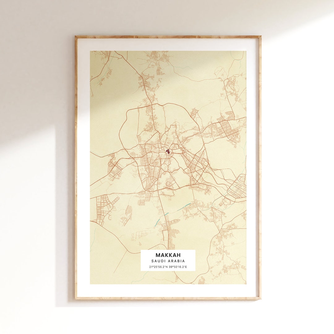 Makkah Map Art Print: Islamic Home Decor, Umrah Gift (PDF) - Etsy