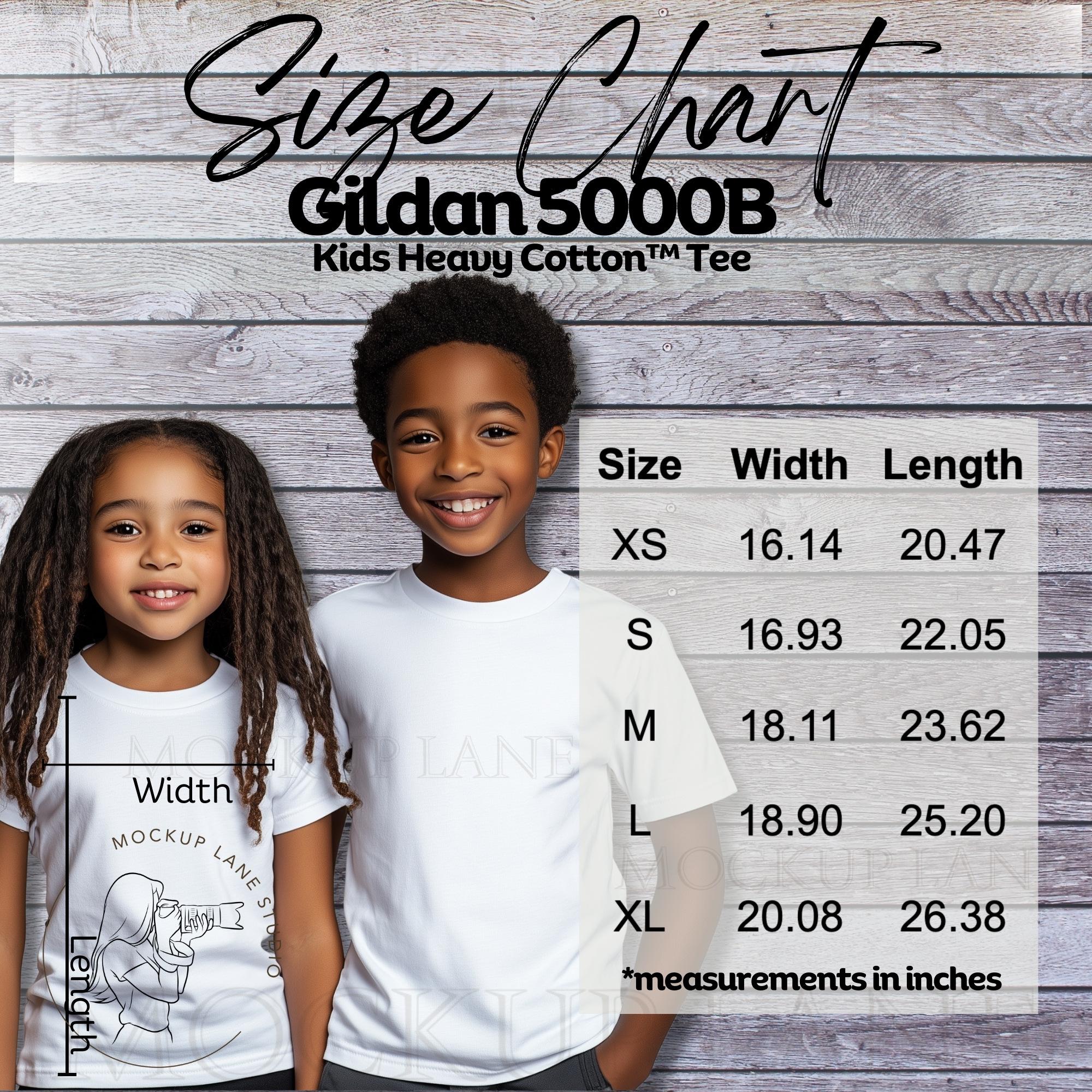 Gildan 5000B Size Chart Mockup, Gildan Kids Cotton Tee Shirt Size Guide ...