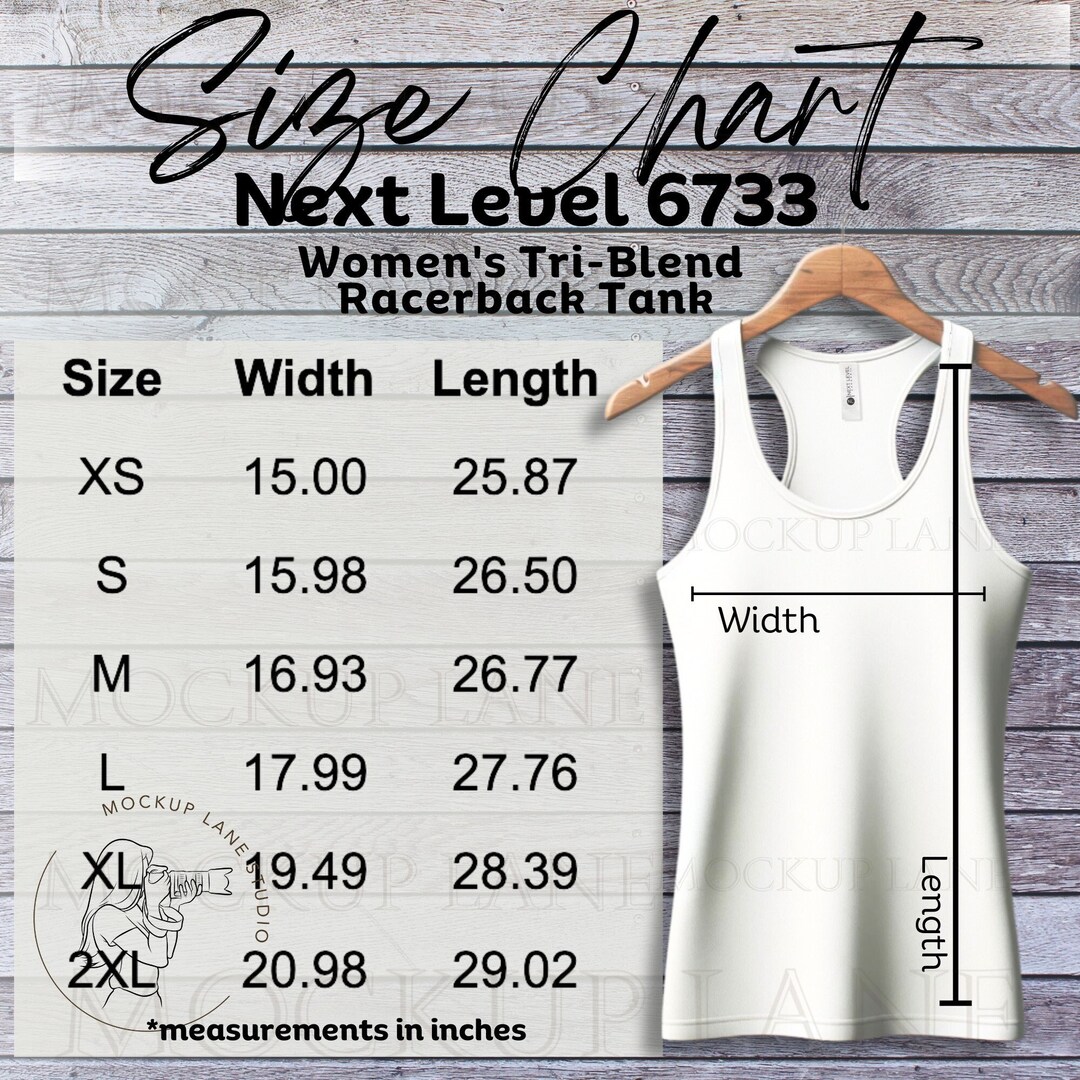 Next Level 6733 Size Chart, NL6733 Tank Top Size Chart, Ladies Tank Top ...