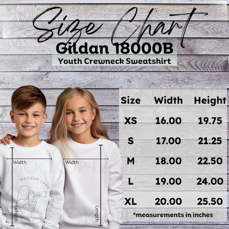 Gildan 18000B Size Chart Mockup, Gildan Youth Sweatshirt Size Guide ...
