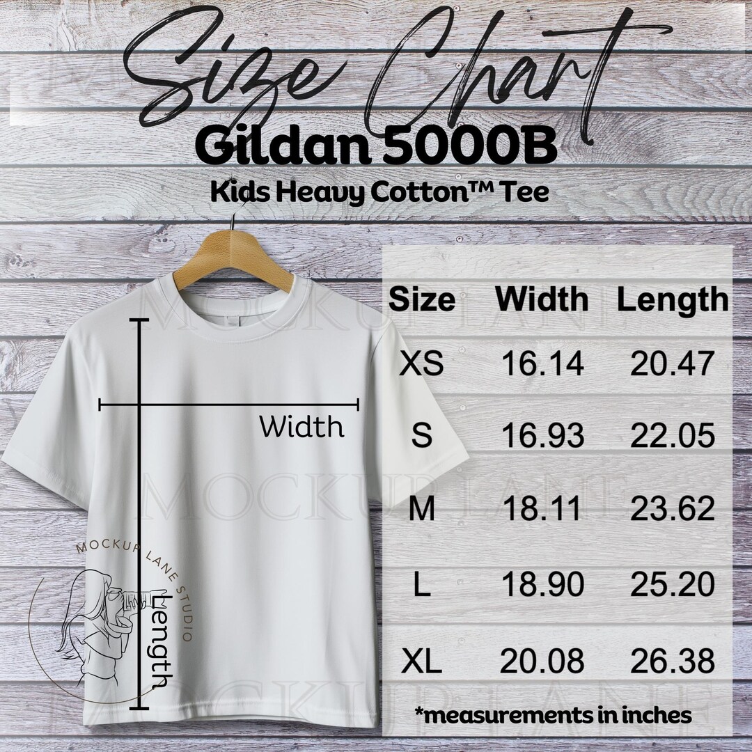 Gildan 5000B Size Chart Mockup, Gildan Kids Cotton Tee Shirt Size Guide ...
