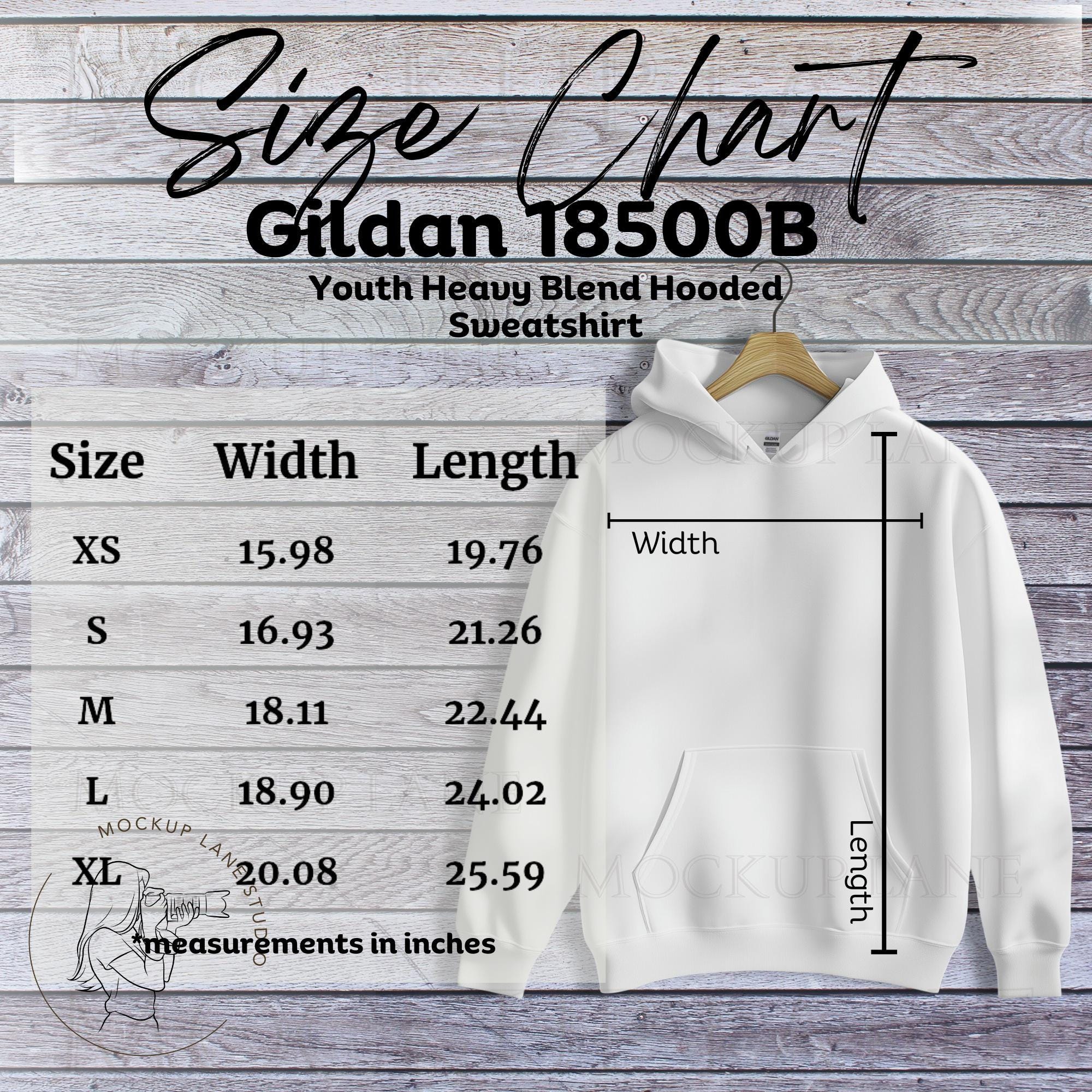 Gildan 18500B Size Chart Mockup, Gildan Youth Hoodie Size Chart Guide ...