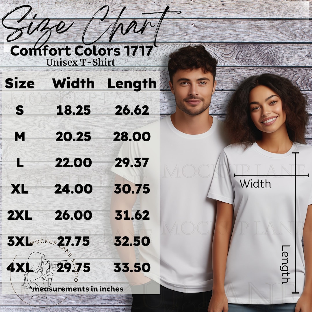 Comfort Colors® 1717 Size Chart Mockup, C1717 Size Chart Guide Template ...