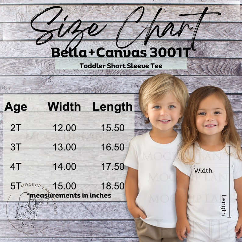 Bella + Canvas 3001T Size Chart, Bella Canvas Toddler Size Guide, 3001T ...
