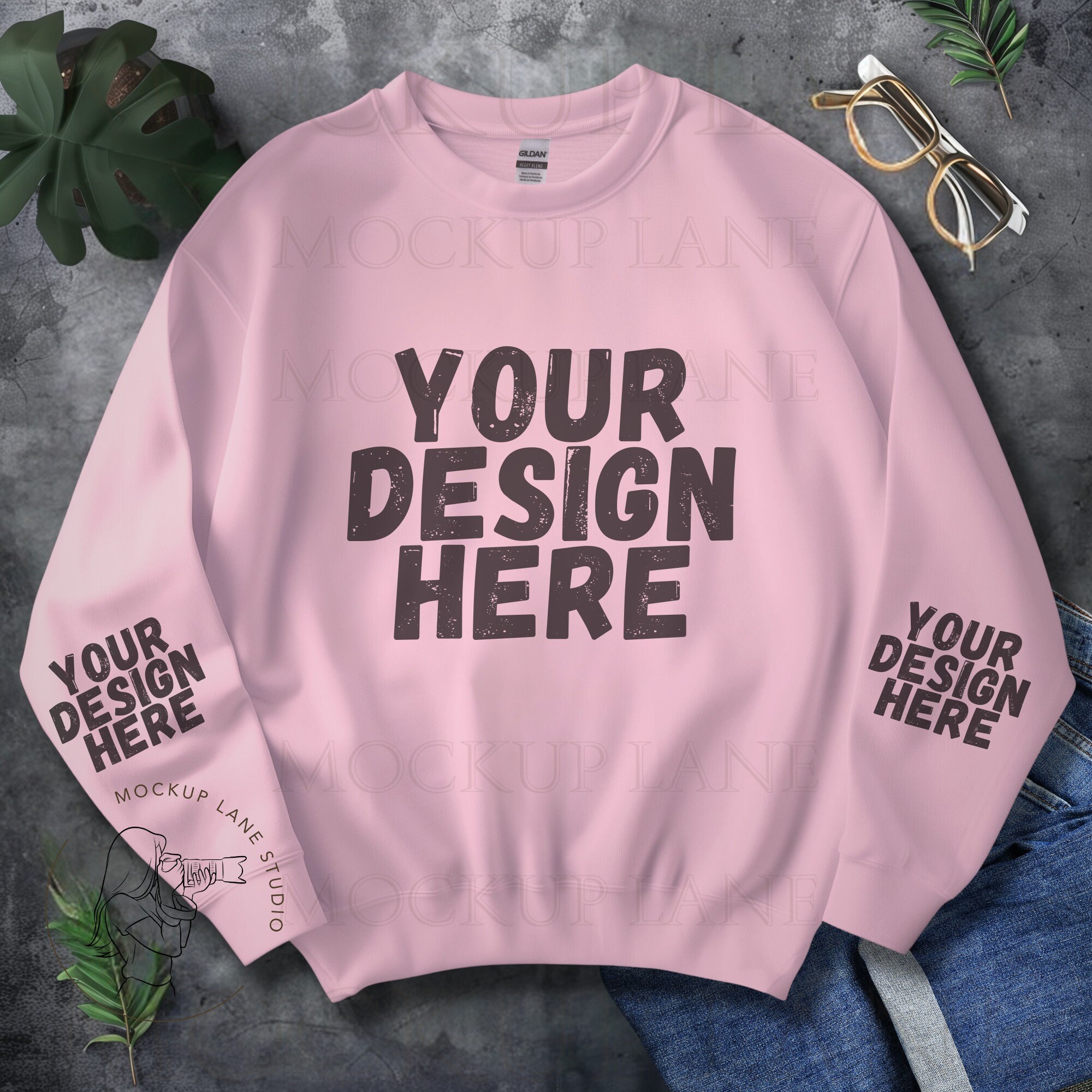 Gildan 18000 Light Pink Mockup, Gildan 18000 Sleeve, Flat Lay Sleeve ...