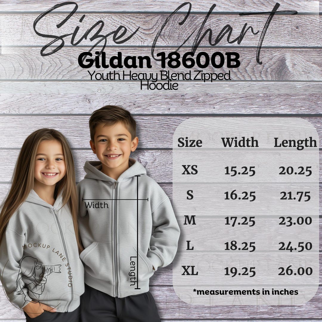 Gildan 18600B Size Chart Model Mockup, Gildan Youth Hoodie Size Guide ...