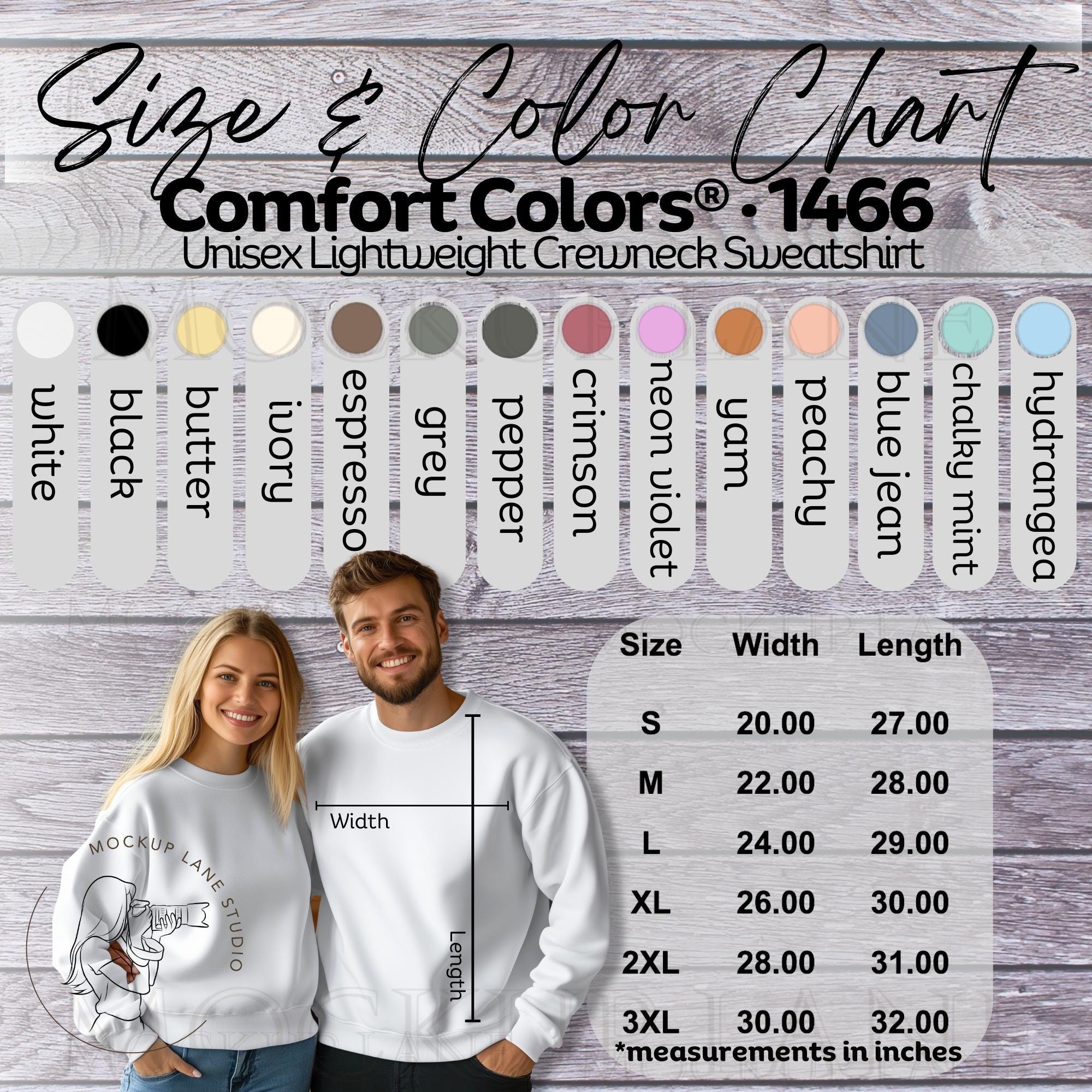 Comfort Colors 1466 Color Chart, C1466 Size Chart Template, Comfort ...