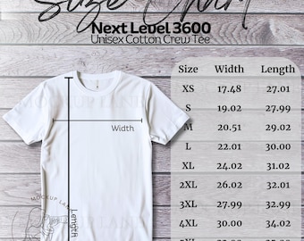 Next Level 3600 Size Chart, NL3600 Unisex Size Chart, Next Level Sizing ...