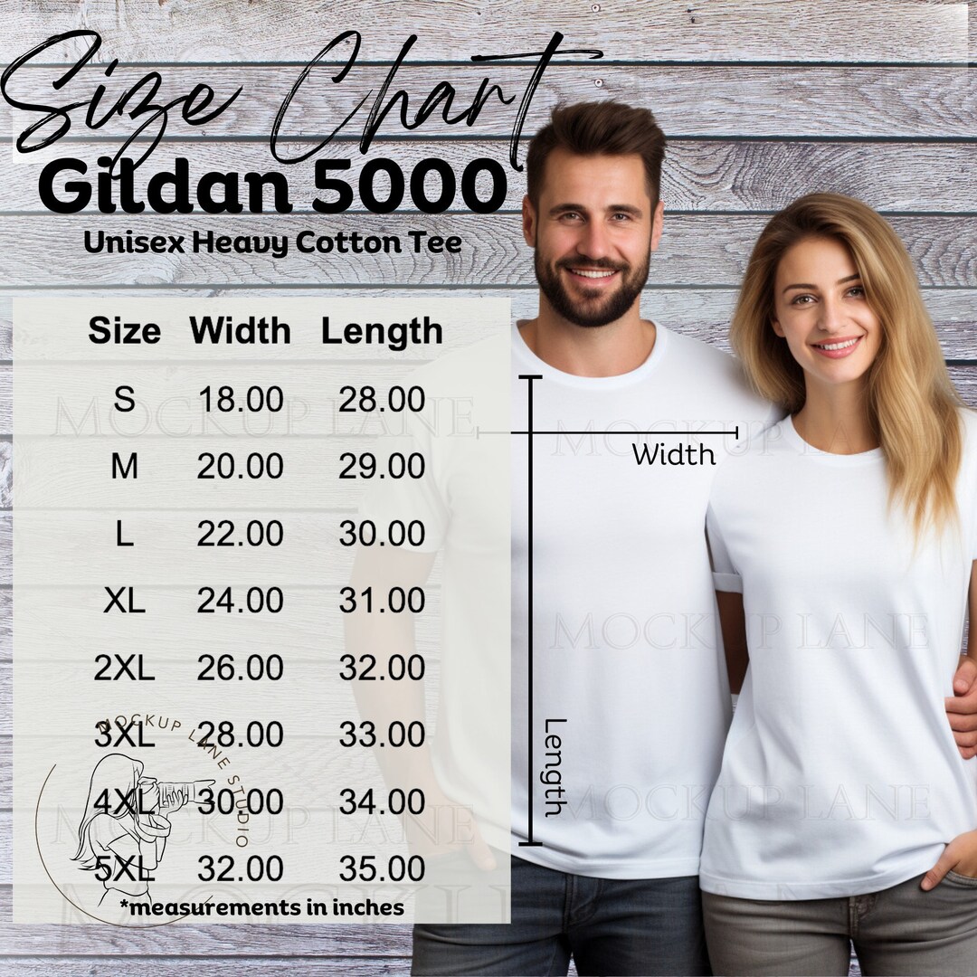 Gildan 5000 Size Chart Mockup Gildan T shirt Size Guide Couples Size