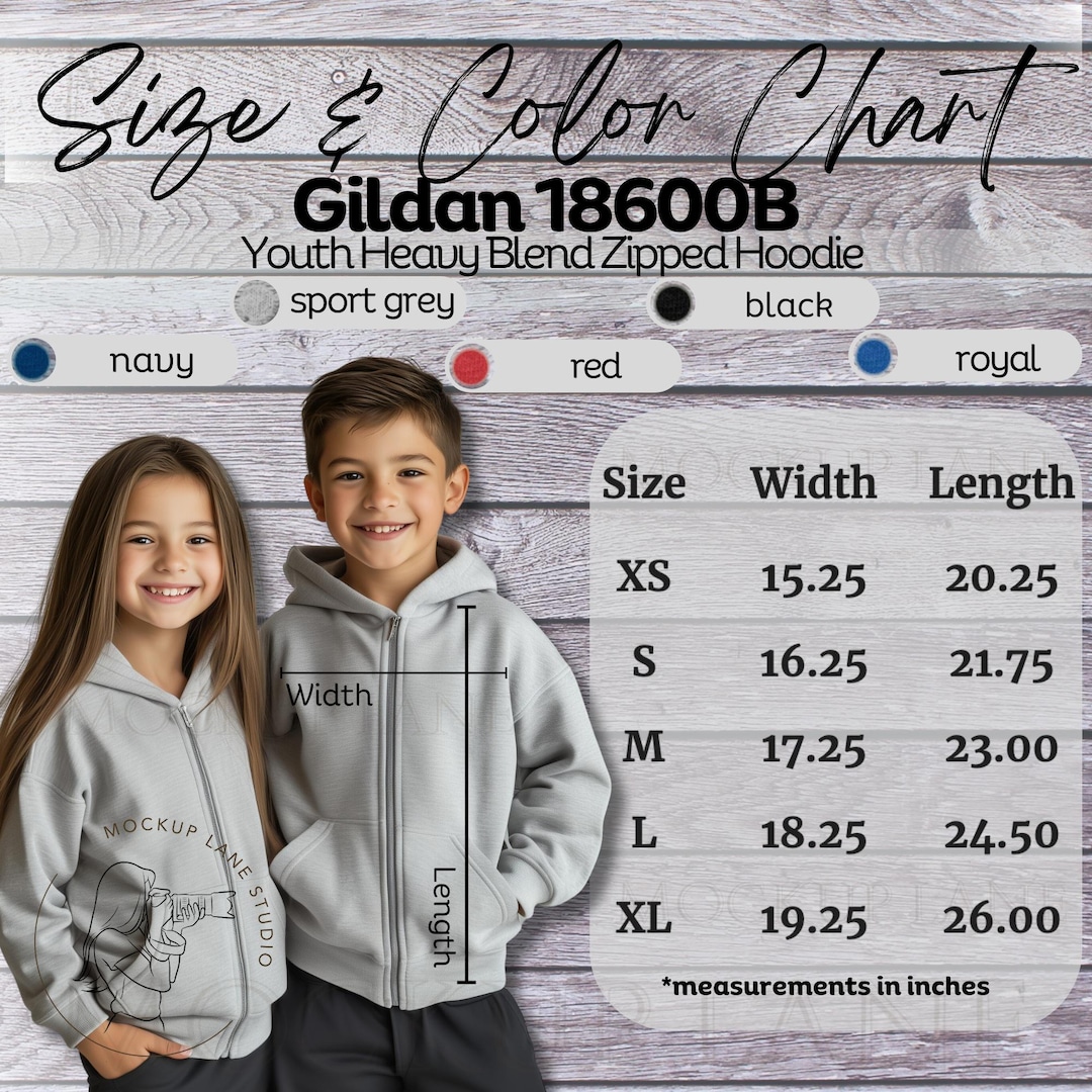 Gildan 18600B Size Chart, 18600B Color Size Combo Chart Gildan, Gildan ...