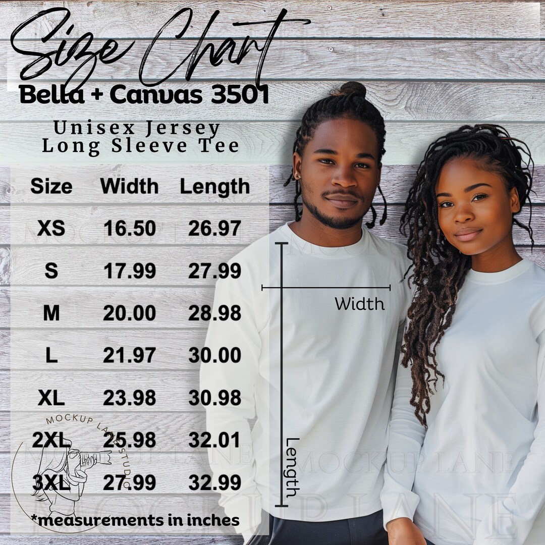 Bella + Canvas 3501 Size Chart, Bellacanvas Long Sleeve Shirt Size ...