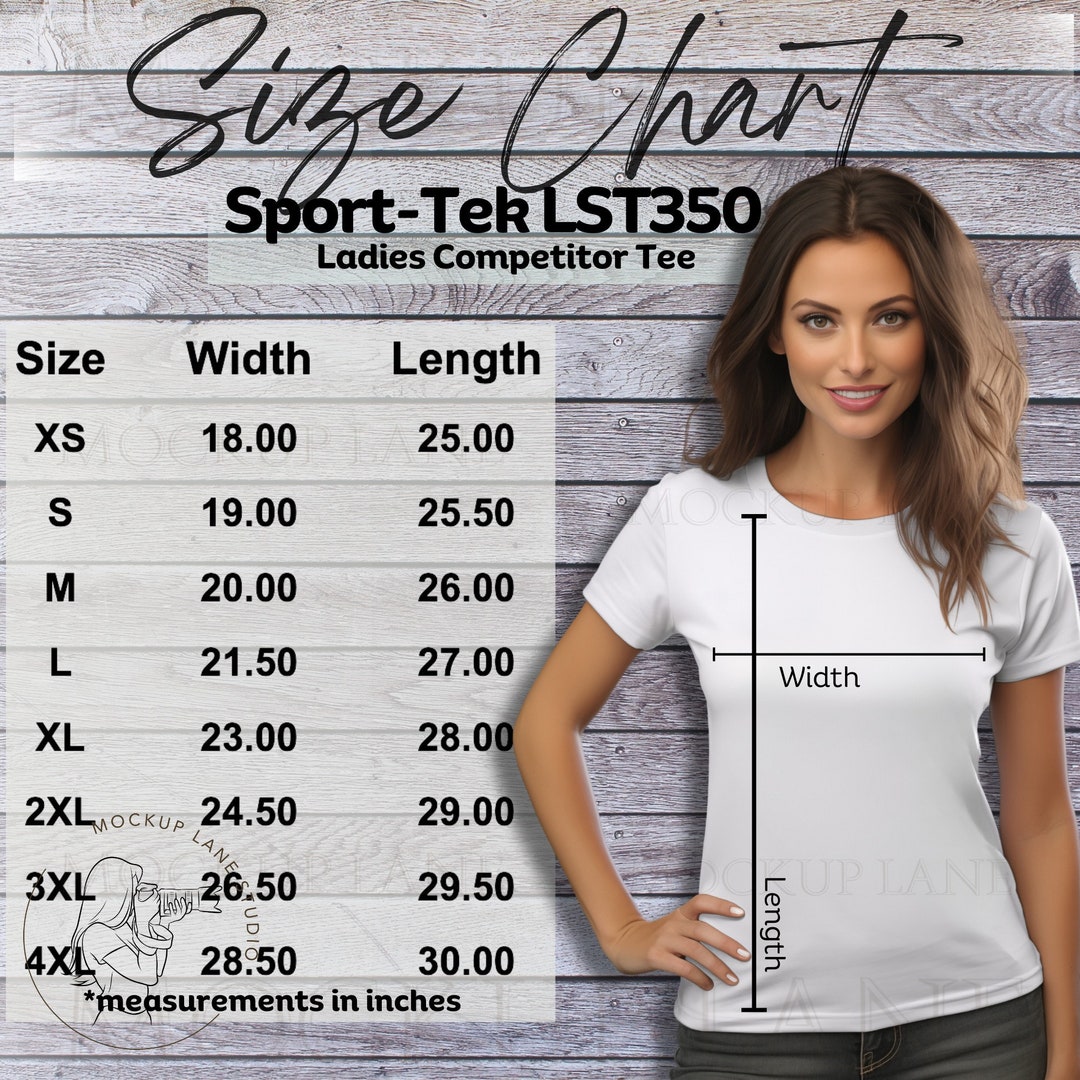 Sport-tek LST350 Size Chart Mockup, Sport Tek Size Guide, Ladies Tee ...