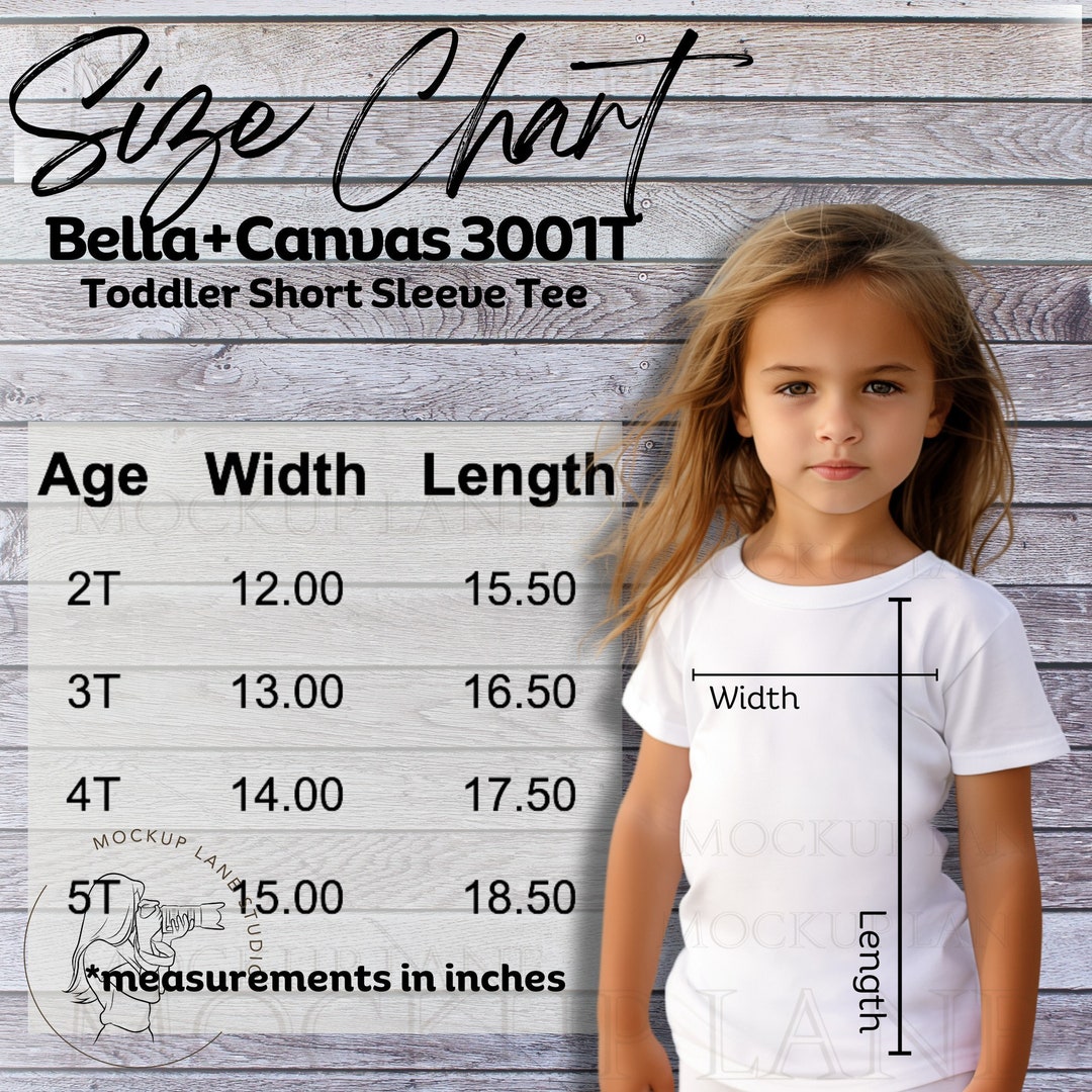 Bella+canvas 3001T Size Chart, Bella Canvas Toddler Size Guide, BC3001T ...