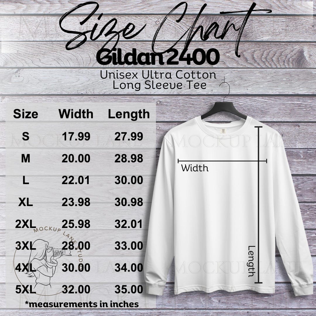 Gildan 2400 Size Chart Mockup, Gildan 2400 Sizing, G2400 Size Guide ...
