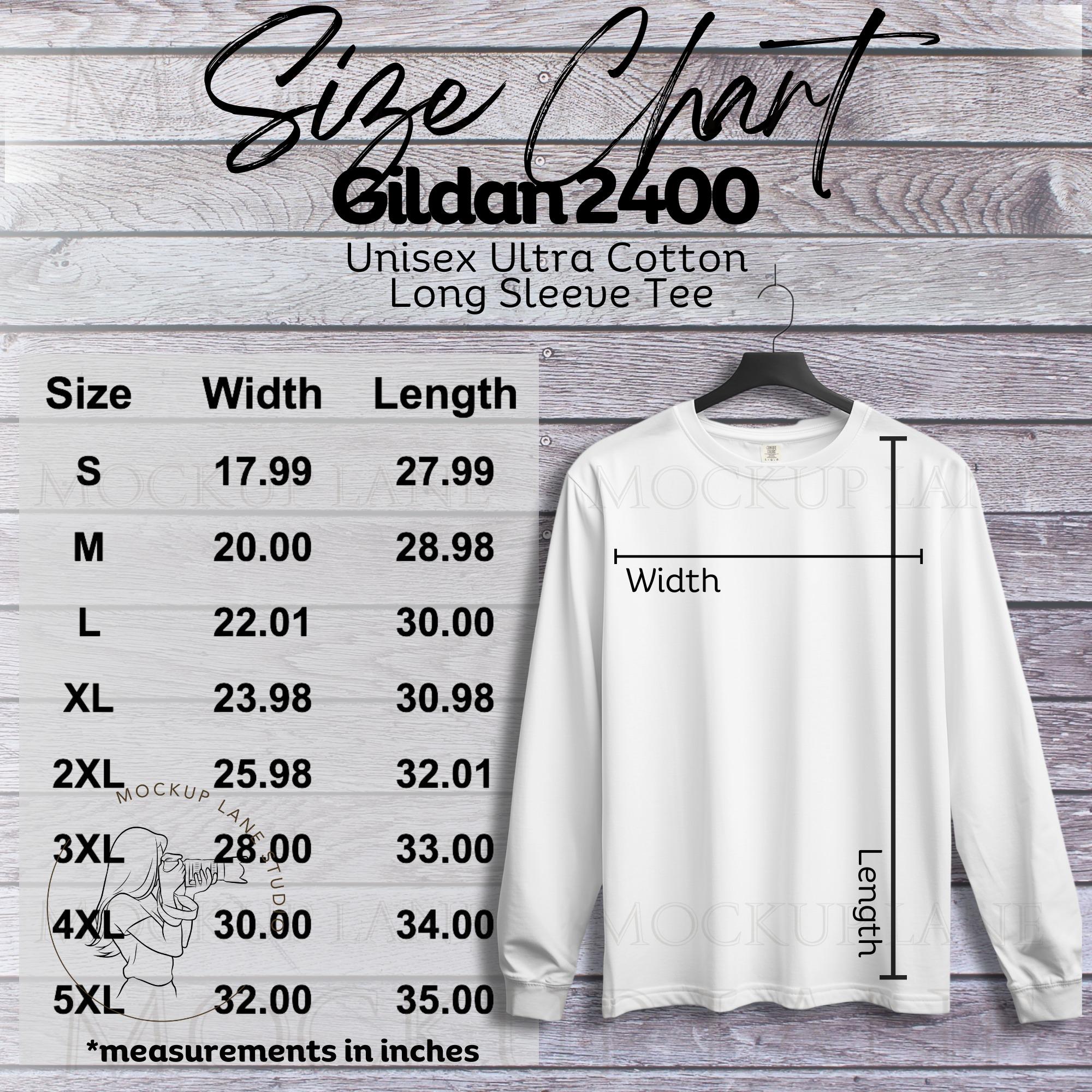 Gildan 2400 Size Chart Mockup, Gildan 2400 Sizing, G2400 Size Guide ...