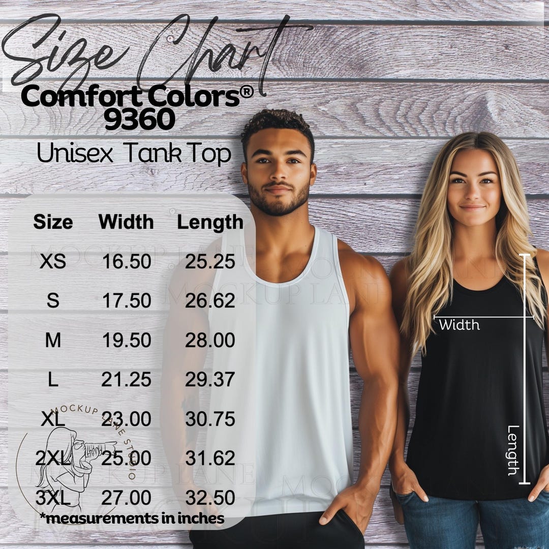 Comfort Colors® 9360 Size Chart, C9360 Size Chart Mockup, Comfort Color ...