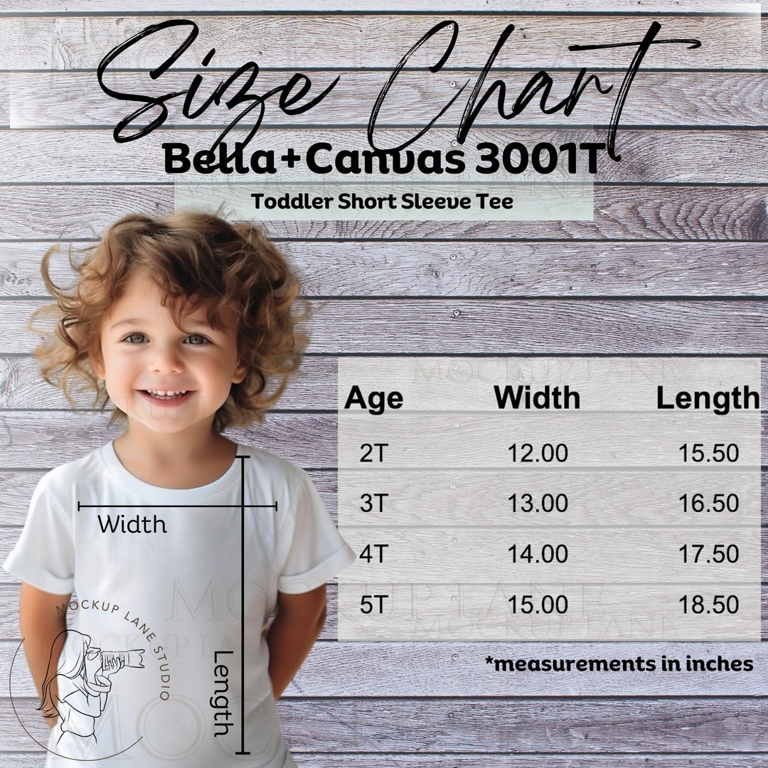 Bella and Canvas 3001T Size Chart Mockup, Bellacanvas Toddler Size ...