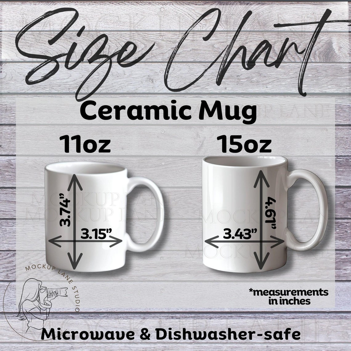 Mug Size Chart, 11oz Coffee Mug Mockup, 15 Ounce Mug Size Chart, Canva ...