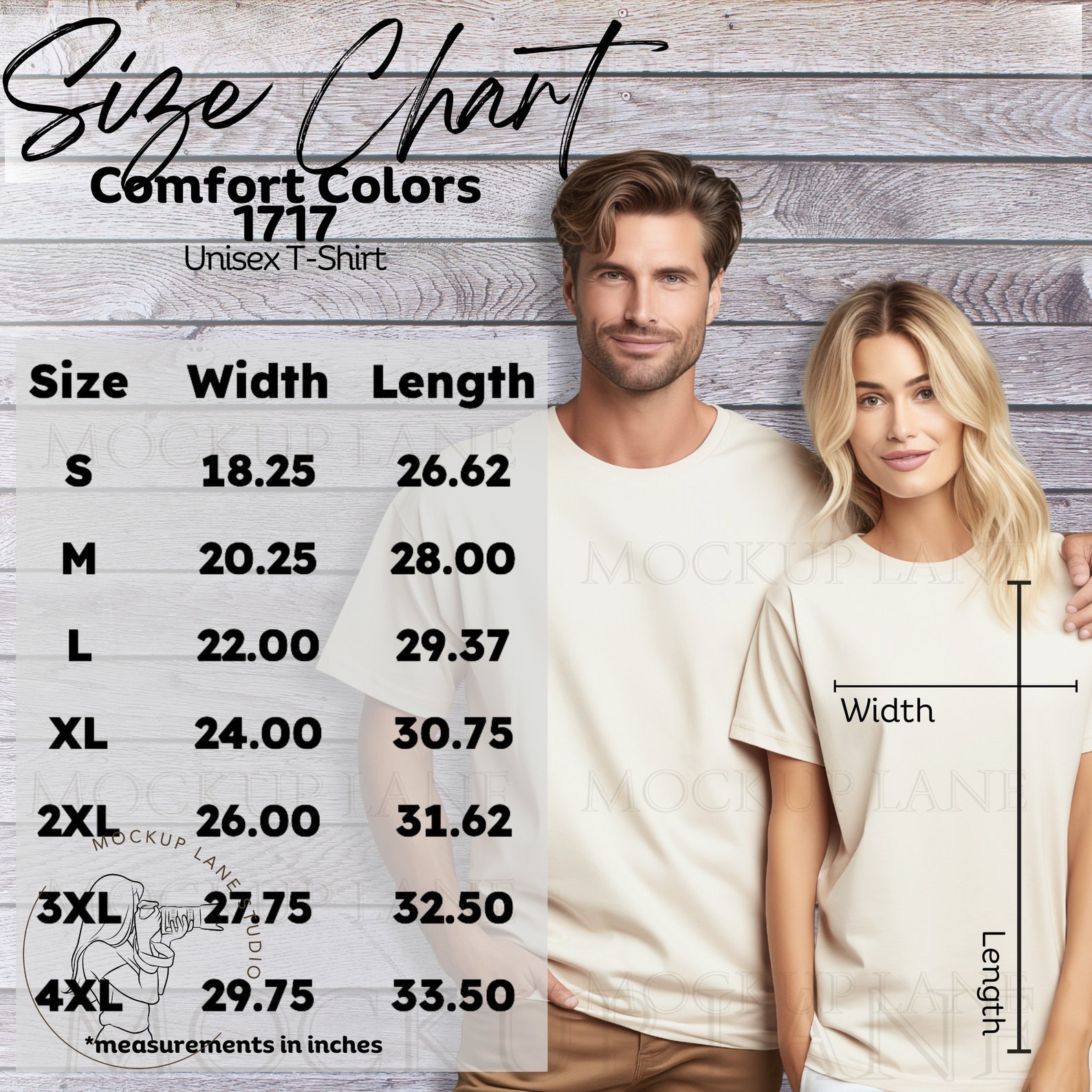 Comfort Colors 1717 Size Chart Mockup, C1717 Size Chart Guide Template ...