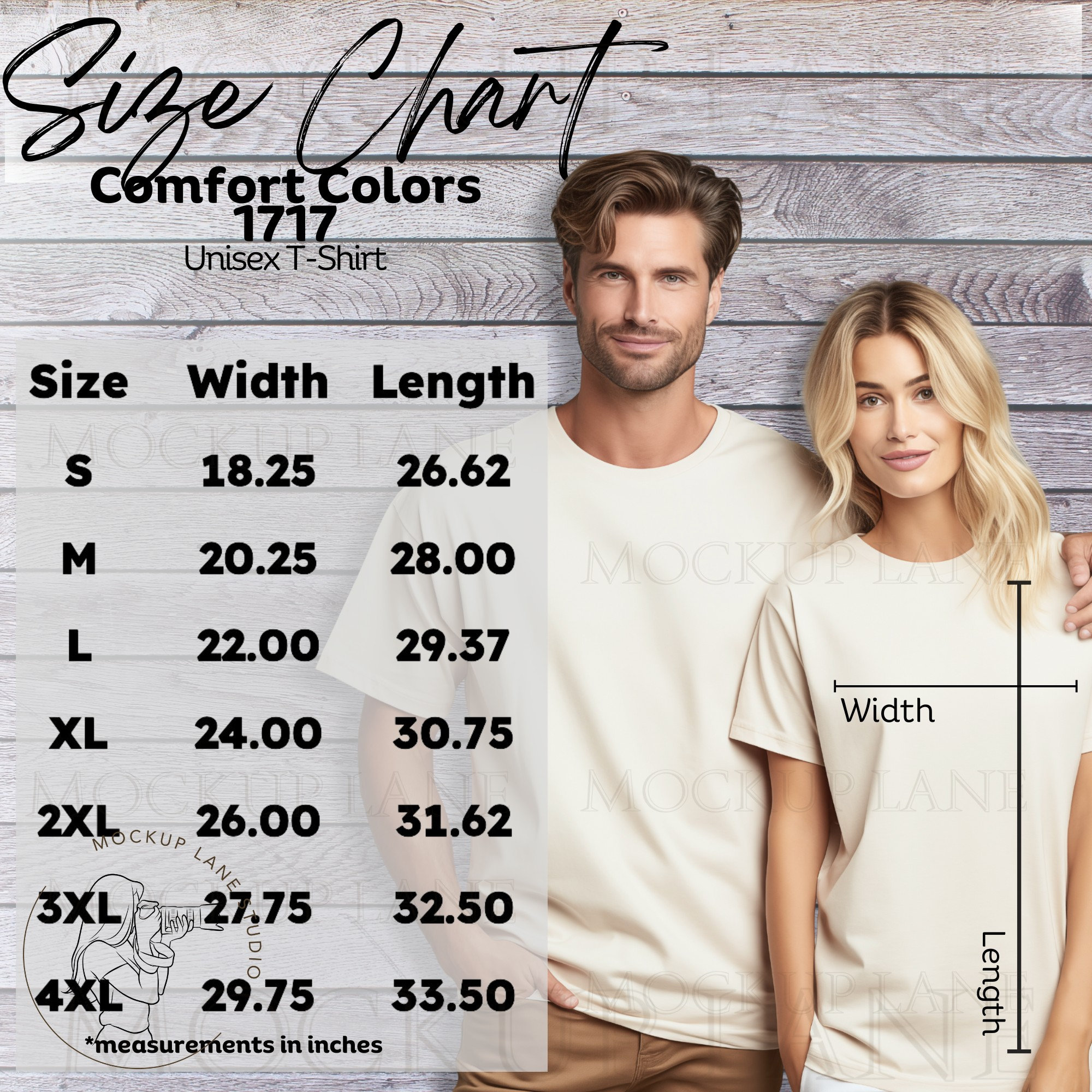 Comfort Colors 1717 Size Chart Mockup, C1717 Size Chart Guide Template ...