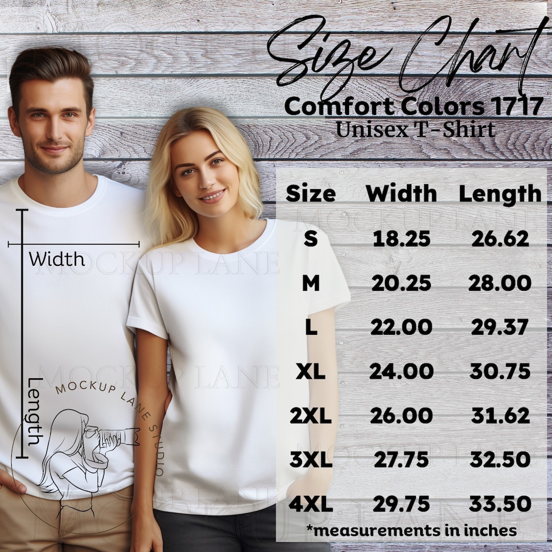 Comfort Colors 1717 Size Chart, C1717 Size Chart Template, Comfort ...