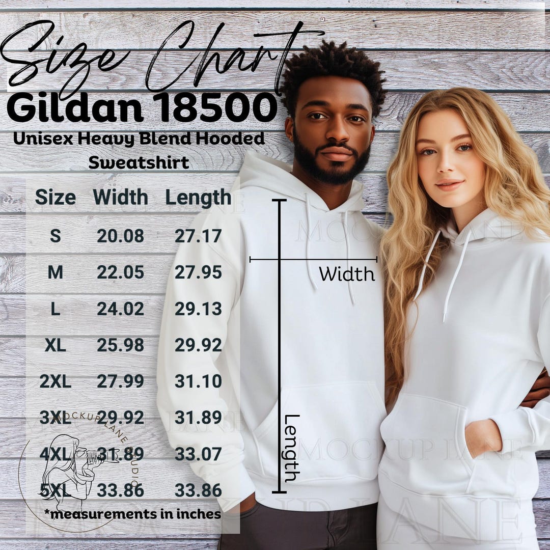 Gildan 18500 Size Chart Mockup, Gildan Hoodie Size Chart, Model Size ...