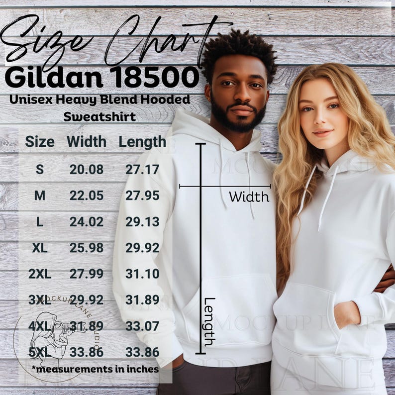 Gildan 18500 Size Chart Mockup, Gildan Hoodie Size Chart, Model Size ...