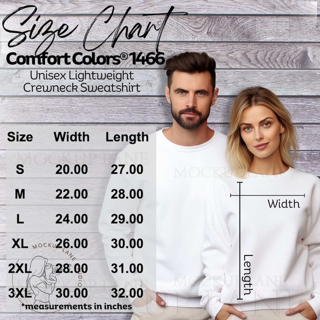 Comfort Colors 1466 Size Chart, C1466 Size Chart Template, Comfort ...