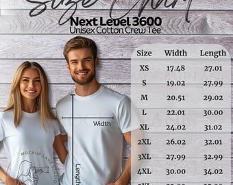 Next Level 3600 Size Chart, NL3600 Unisex Size Chart, Next Level Sizing ...