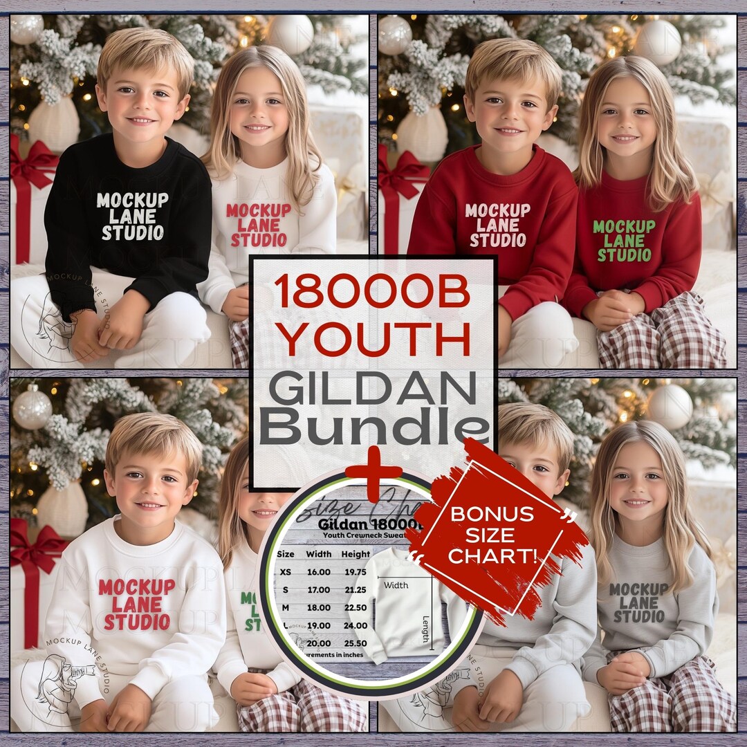 Gildan 18000B Christmas Mockup Bundle, 18000B Youth Bundle, Siblings Mockup Bundle, Gildan ...