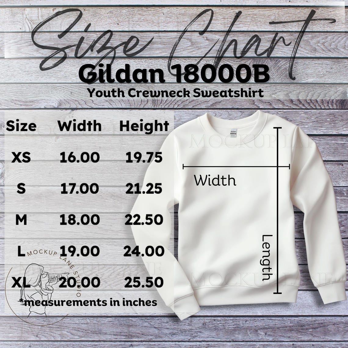 Gildan 18000B Size Chart Mockup, Gildan Youth Sweatshirt Size Guide ...