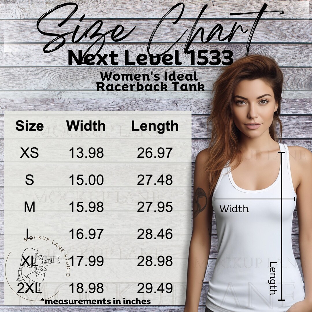 Next Level 1533 Size Chart, NL1533 Tank Top Size Chart, Ladies Tank Top ...