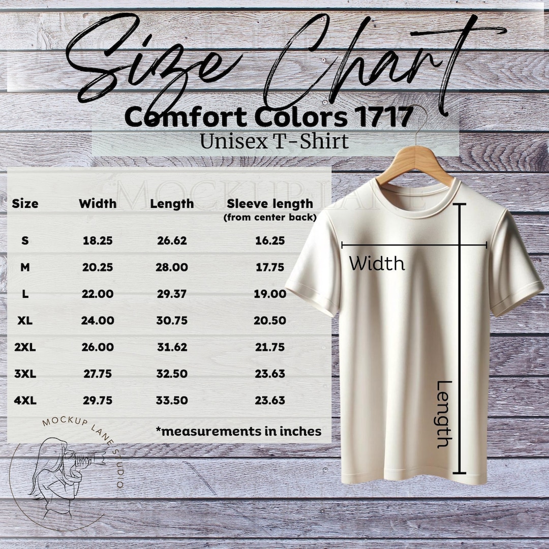 Comfort Colors 1717 Size Chart Mockup Comfort Colors T-shirt - Etsy