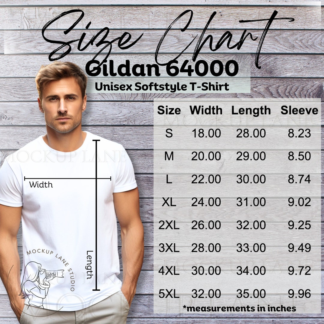 Gildan 64000 Size Chart Mockup Gildan T-shirt Size Guide - Etsy