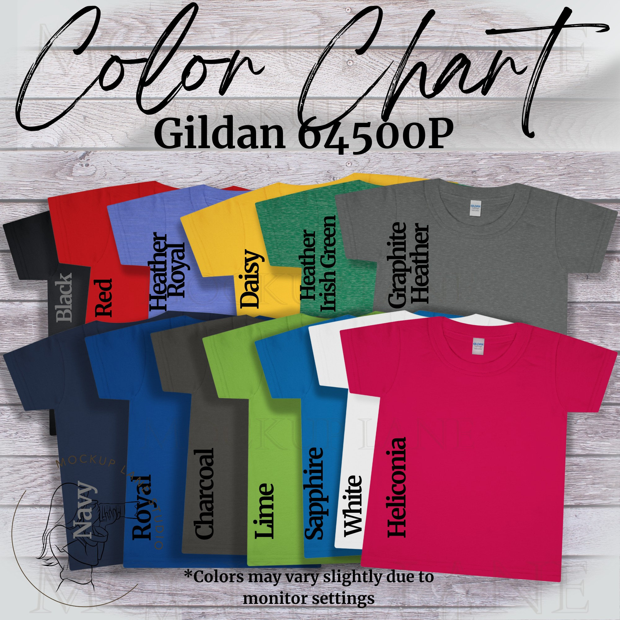 Gildan 64500P Color Chart, Gildan T-shirt Color Mockup, Gildan Toddler ...
