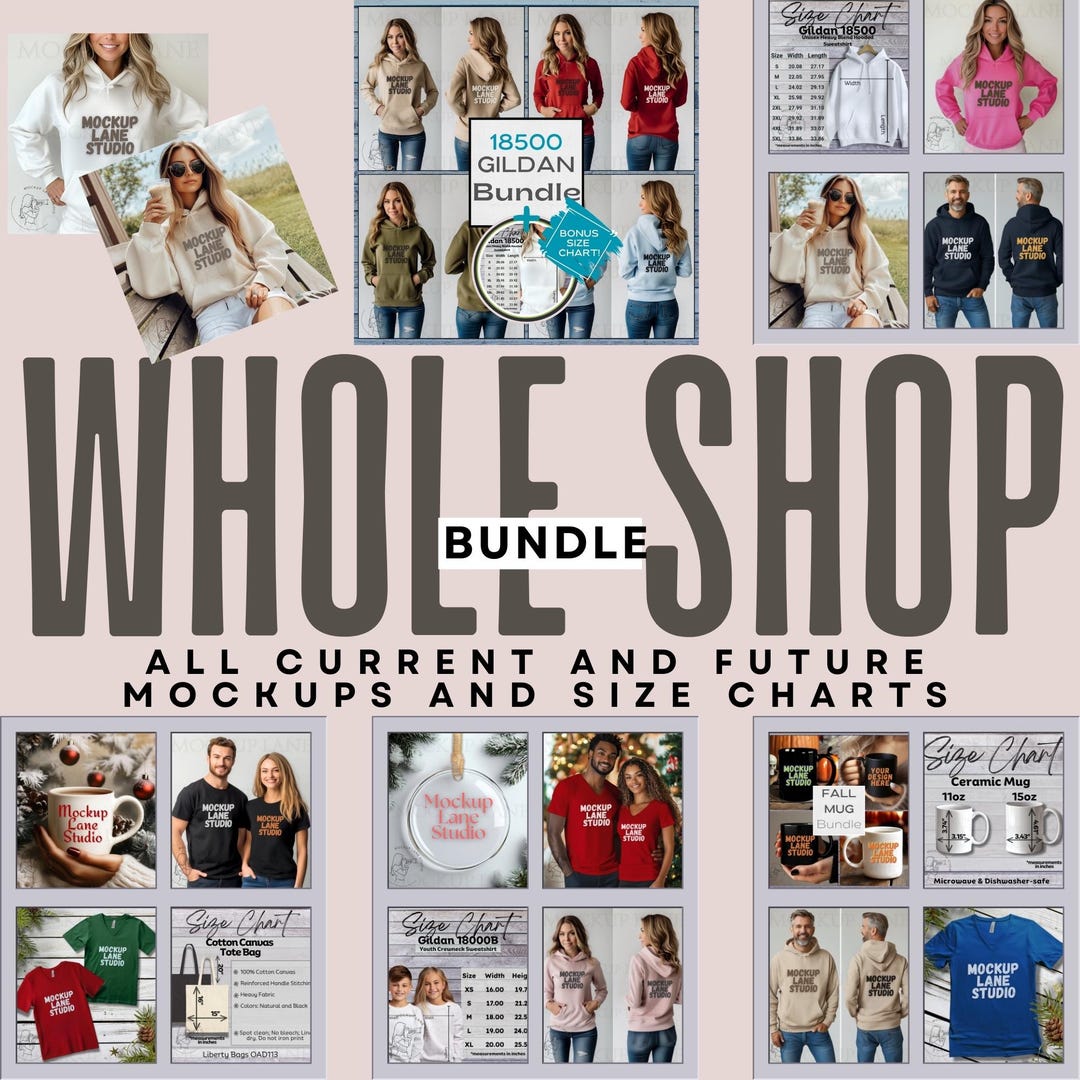 Mockup Whole Shop Bundle, Popular Shirt Mockups and Size Charts ...