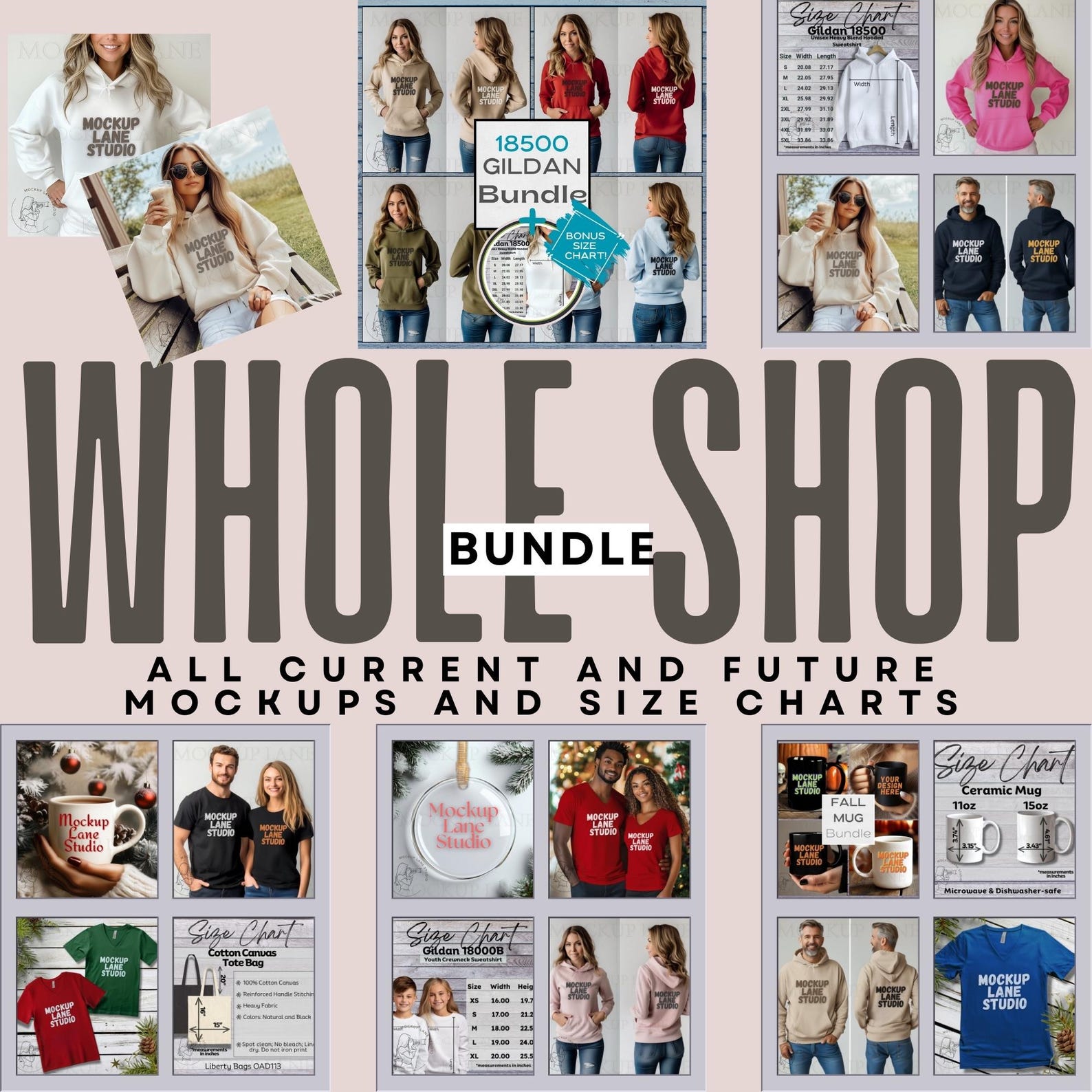 Mockup Whole Shop Bundle, Popular Shirt Mockups and Size Charts ...