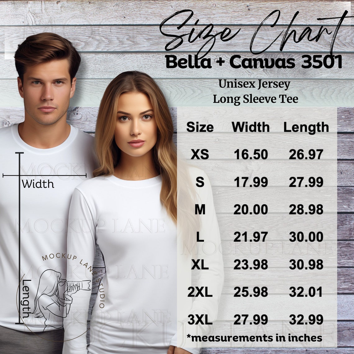 Bella + Canvas 3501 Size Chart, Bellacanvas Long Sleeve Shirt Size ...