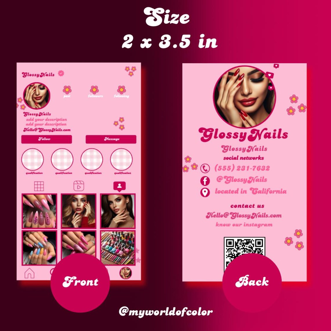 Instagram Business Card, DIY Canva Template, Pink Manicure Card, Nail Artist Cards, Premade ...
