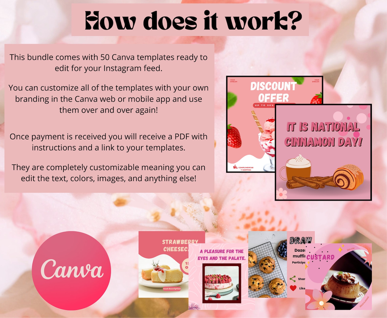 50 Instagram Post Templates Bakery, Pastry, Pastry, Canva, Editable ...