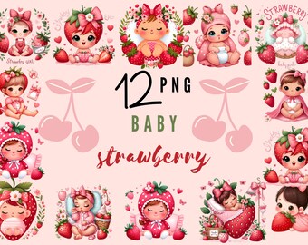 Strawberry Girls Clipart PNG Transparent Background Kawaii Style Cute ...